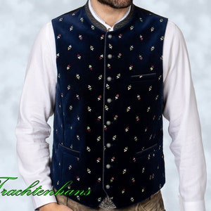Men's Vest Indigo Traditional Costume Gilet for Bavaria, Tyrol Ischgl ...