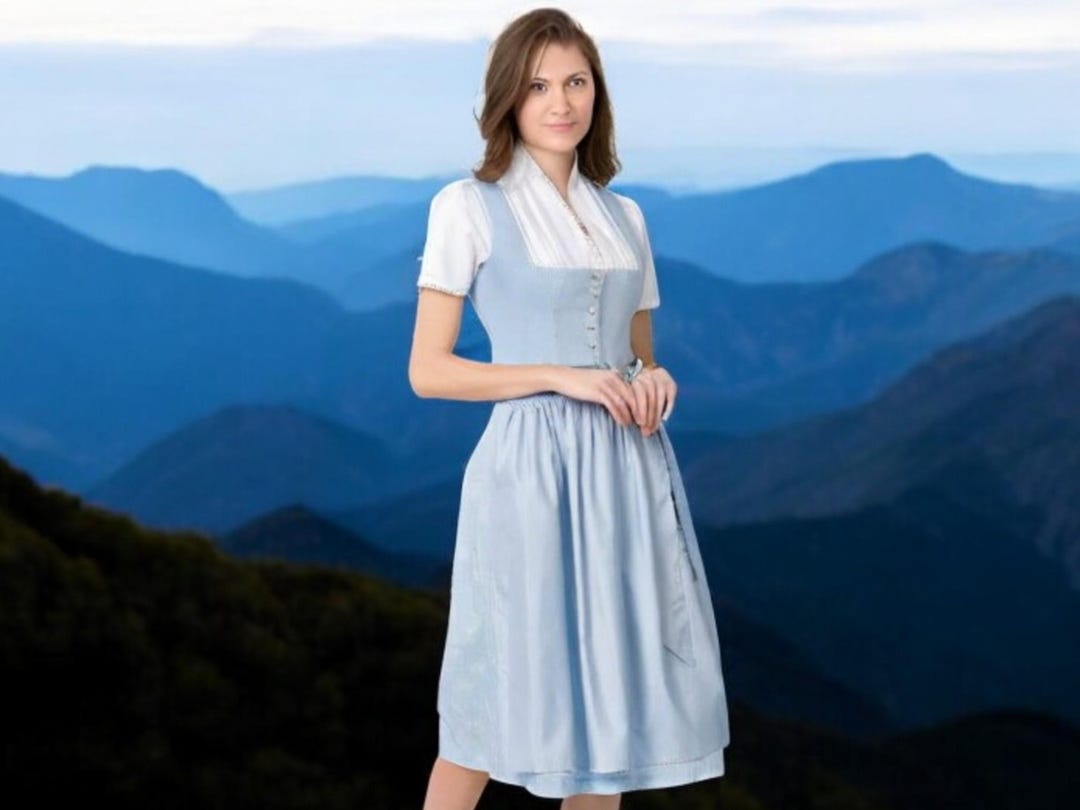 Exquisite Dirndl, Light Blue, Skirt Length 70 Cm / Authentic Cultural ...