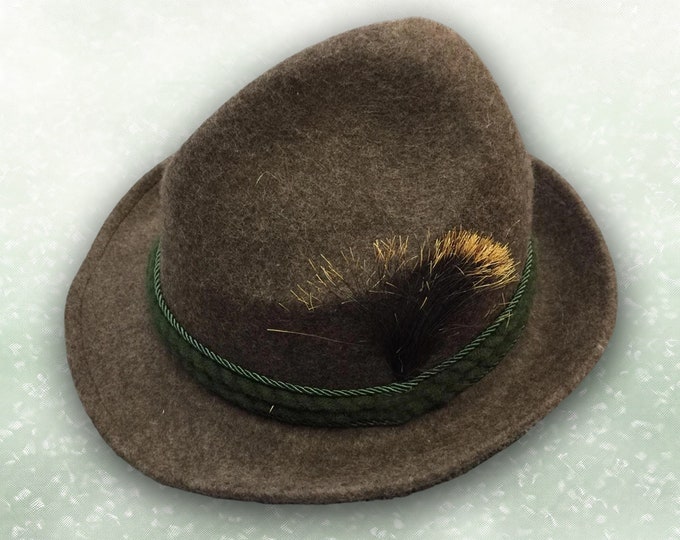 Alpine German Tyrolean Trilby Style Green Felt Wool Hat, Walking Hiking ...