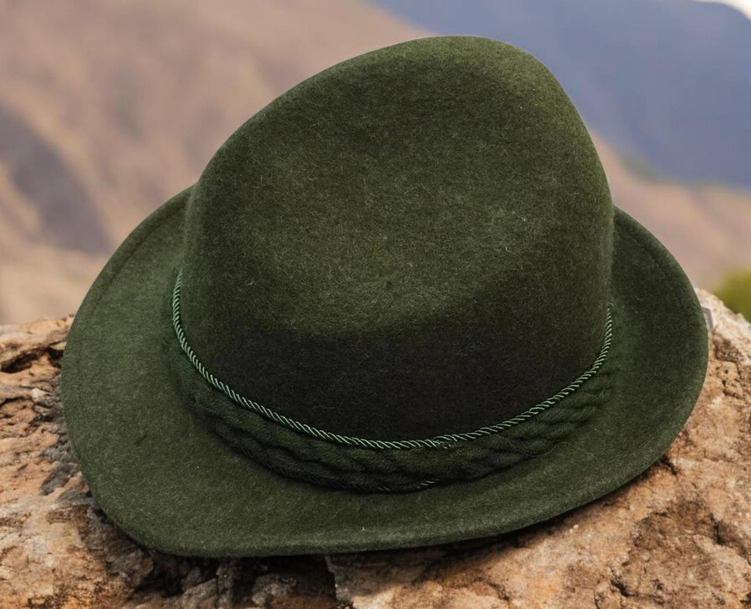 Green Felt Fedora Made of 100% Wool – Traditional Hat, Water-repellent ...