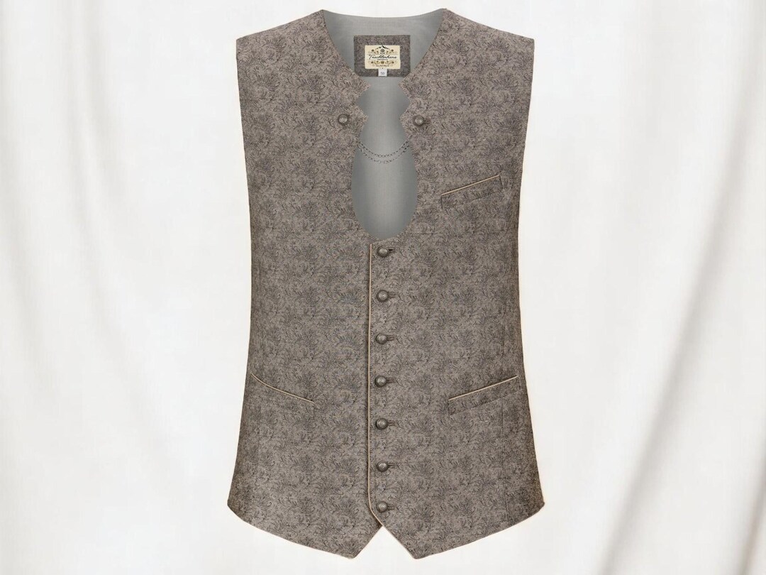 Traditional Vest in Taupe – Miesbach Neckline, Chain Closure and Ball ...