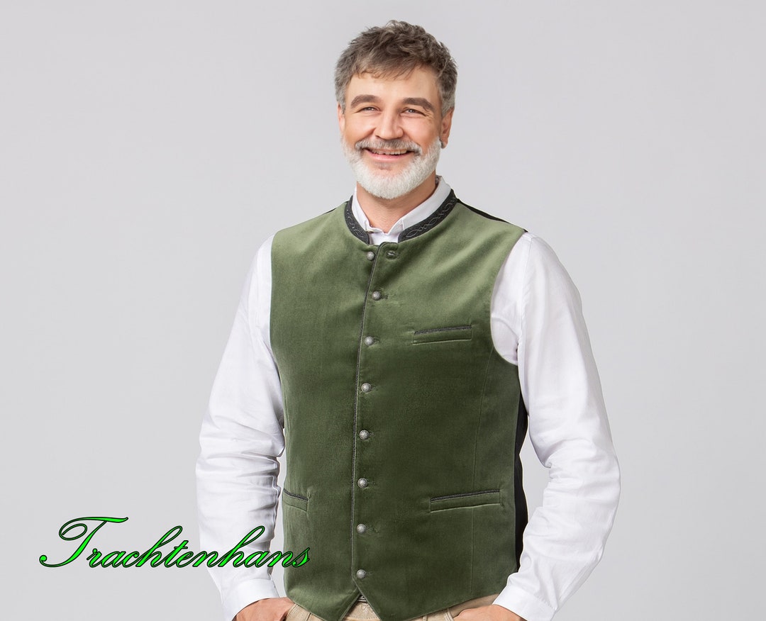 Men's Vest Eldar Moss Green Traditional Gilet for Bavaria, Tyrol Ischgl ...