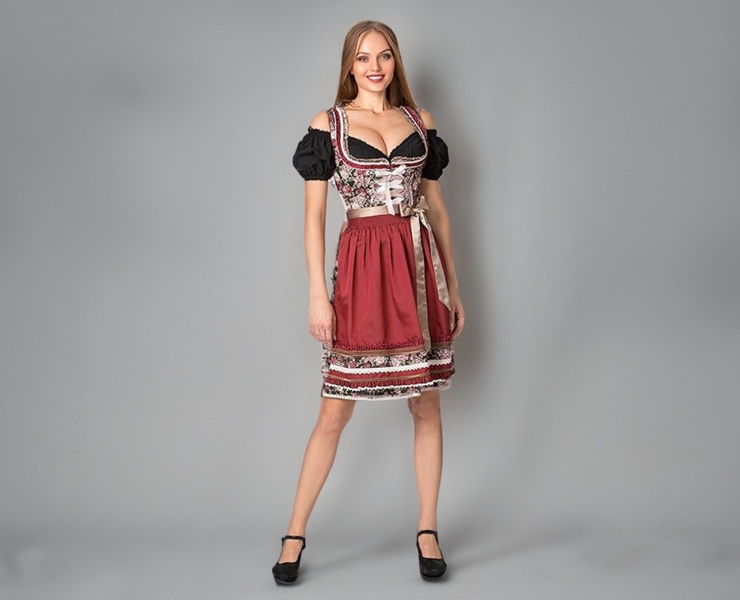 Women's Dirndl Bordeaux Traditional Dress for the Oktoberfest or Folk ...