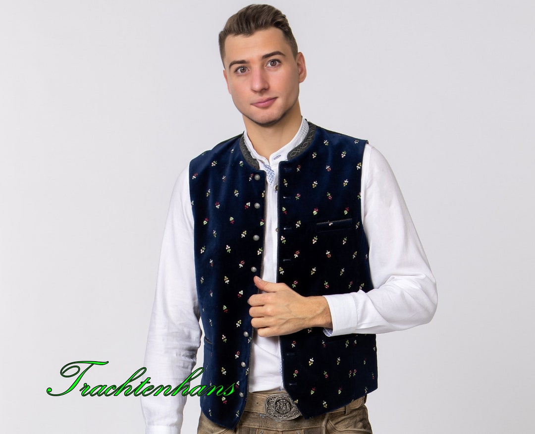 Men's Vest Indigo Traditional Costume Gilet for Bavaria, Tyrol Ischgl ...