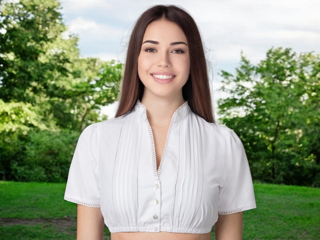 High-necked White Dirndl Blouse – Elegant Lace Blouse With Stand-up ...