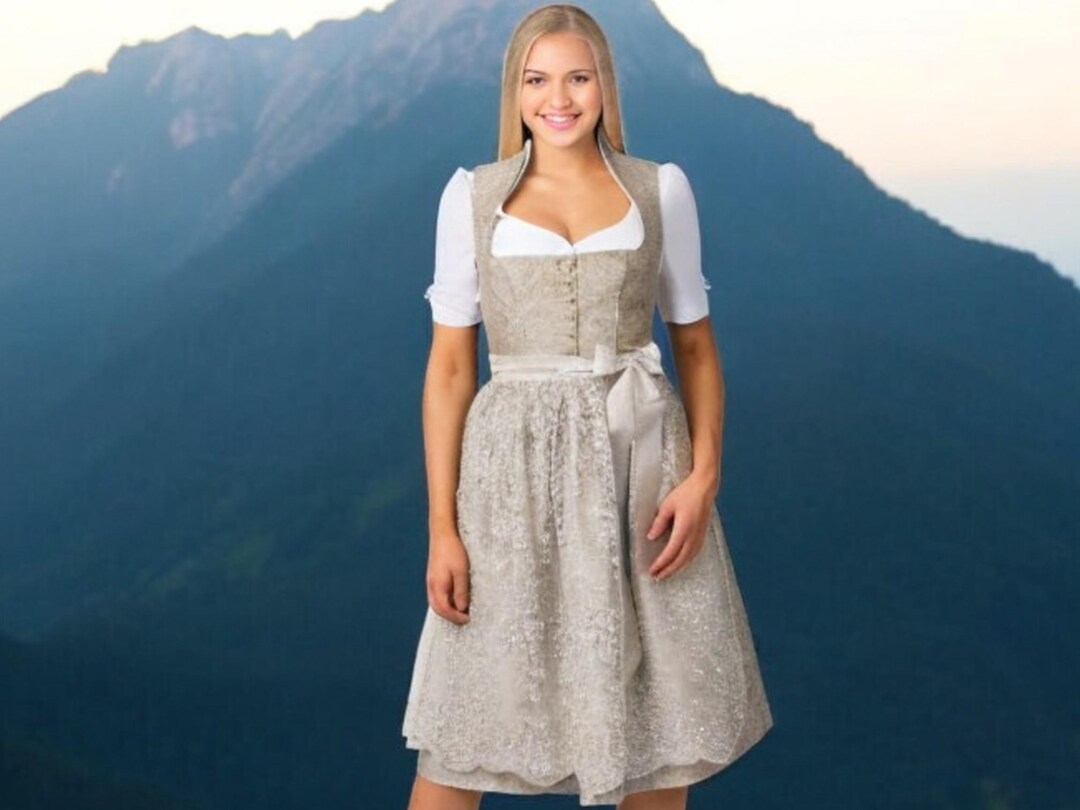 Elegant Dirndl – Taupe-colored Dirndl With Shawl Collar, Traditional ...