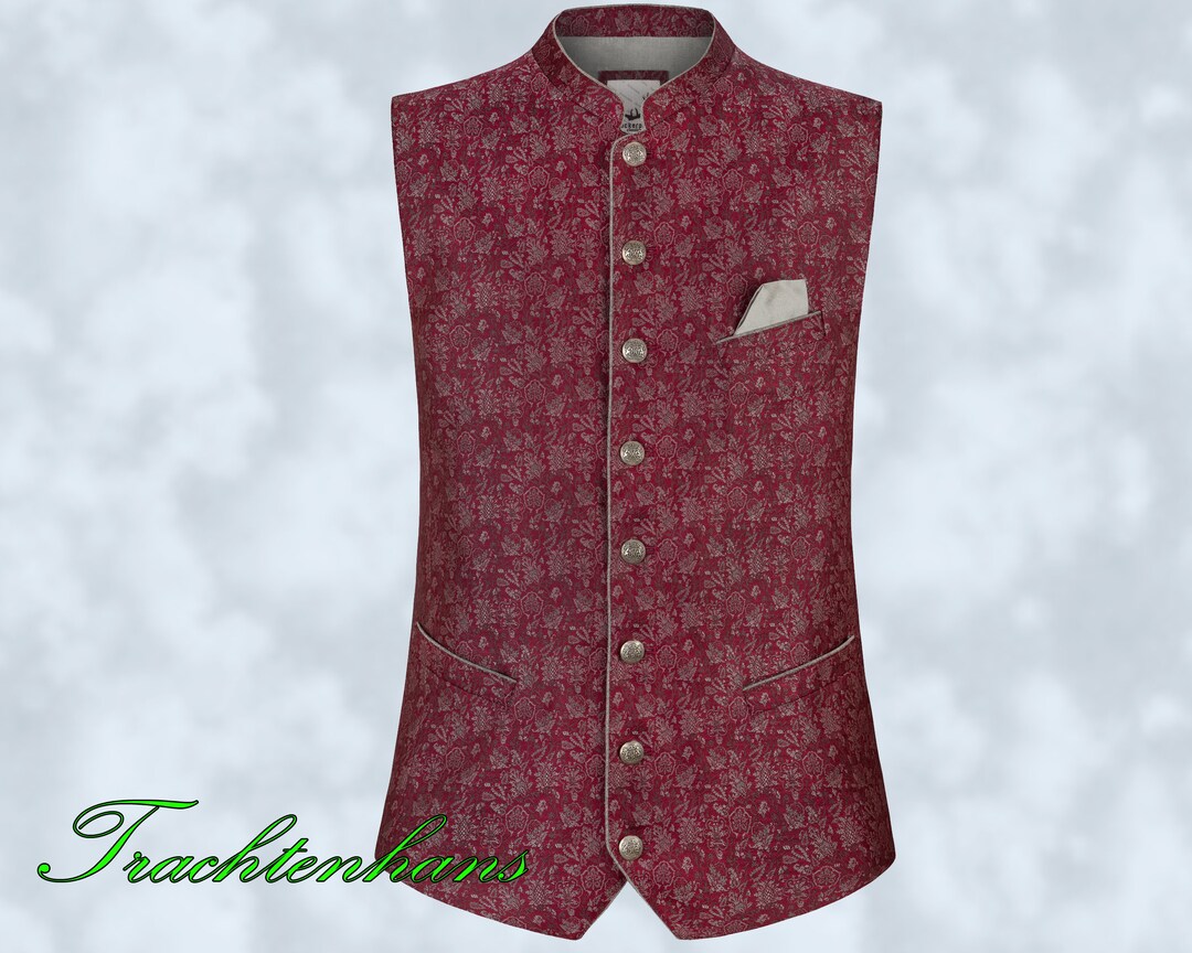 Men's Burgundy Vest Traditional Costume Gilet for Bavaria, Tyrol Ischgl ...