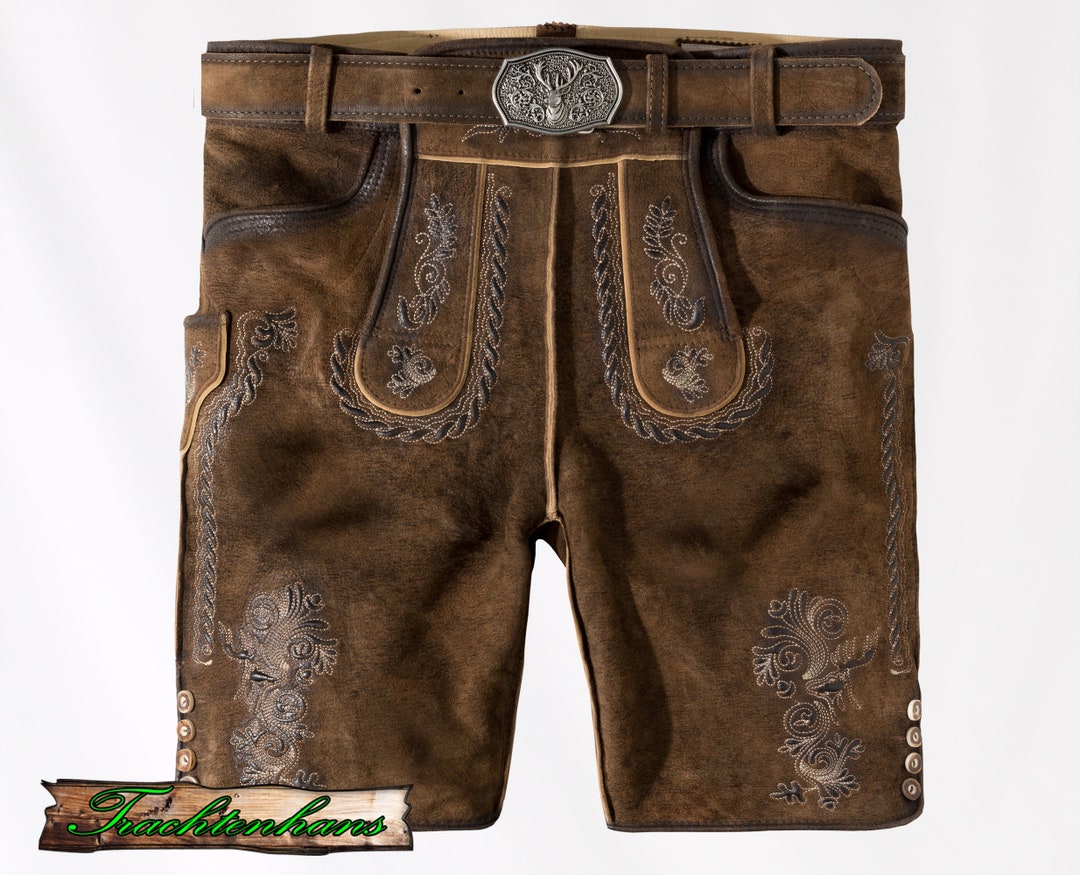 Short Leather Trousers, Stone-washed Bavarian, Austrian Leather ...