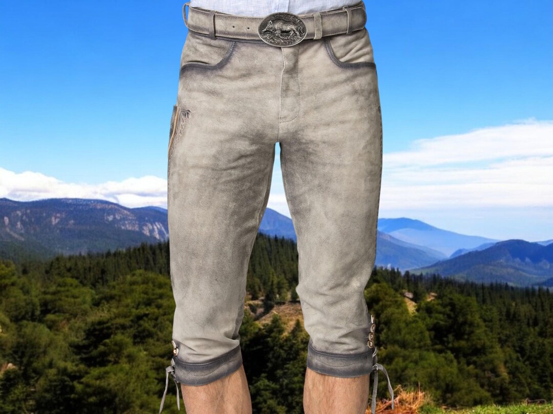 Men's Knee-length Leather Breeches, Grey, Made of Wild Goat Leather ...