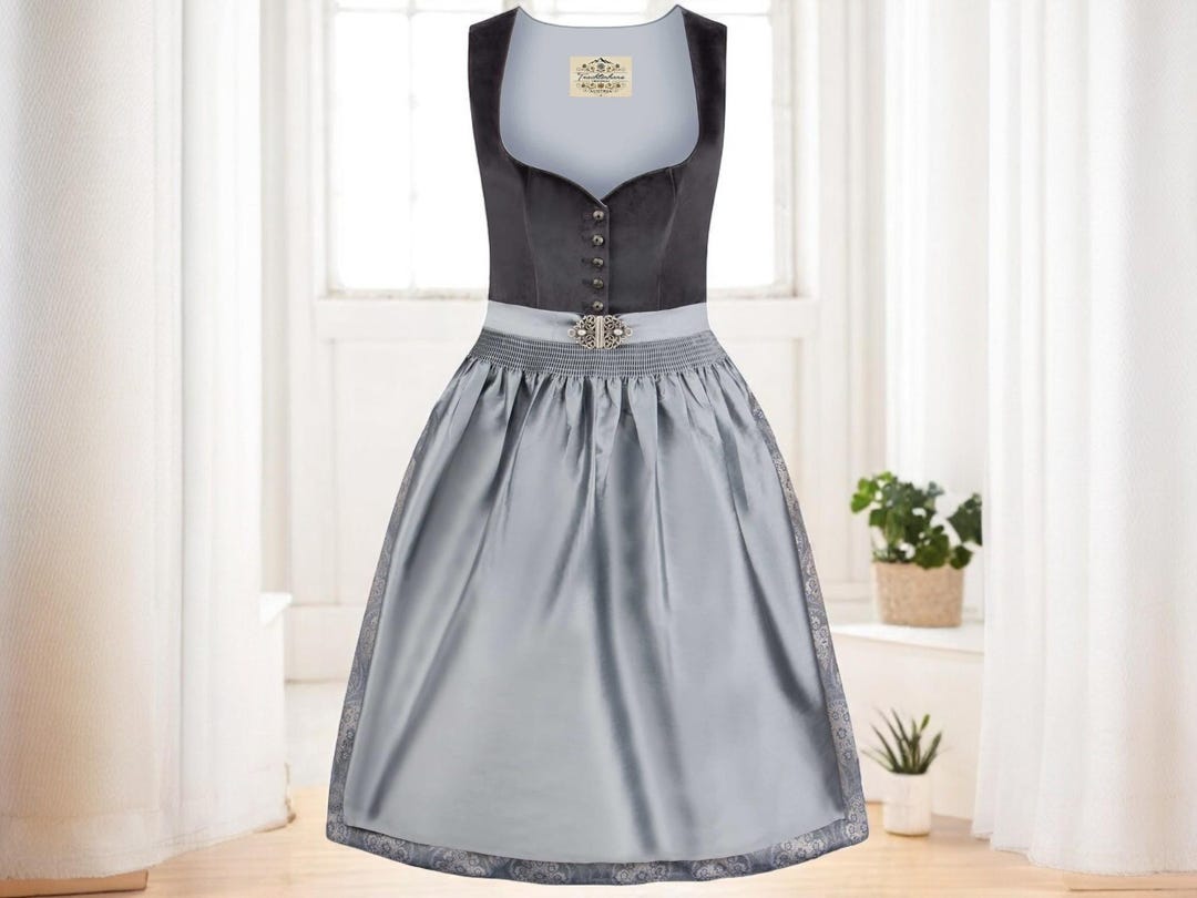 Velvet Dirndl, Graphite Grey, 70 Cm – Crystal Buttons & Sweetheart ...