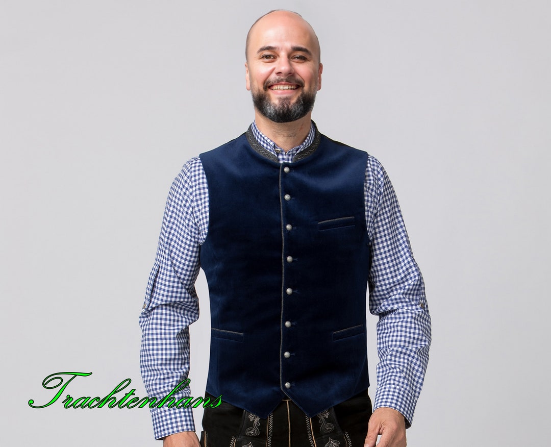 Men's Vest Eldar Indigo Traditional Gilet for Bavaria, Tyrol Ischgl ...