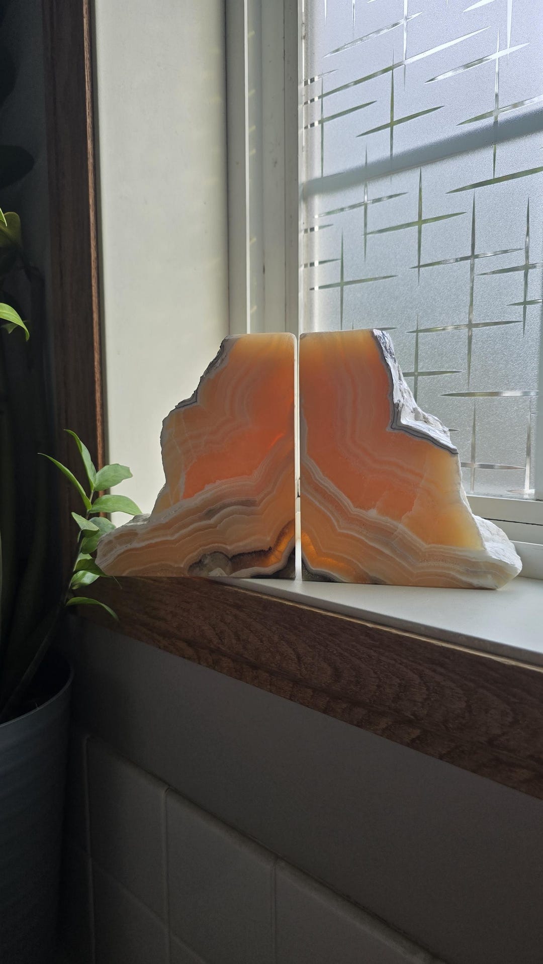 Orange Onyx Bookends: Natural Stone Decor, Mexico - Etsy