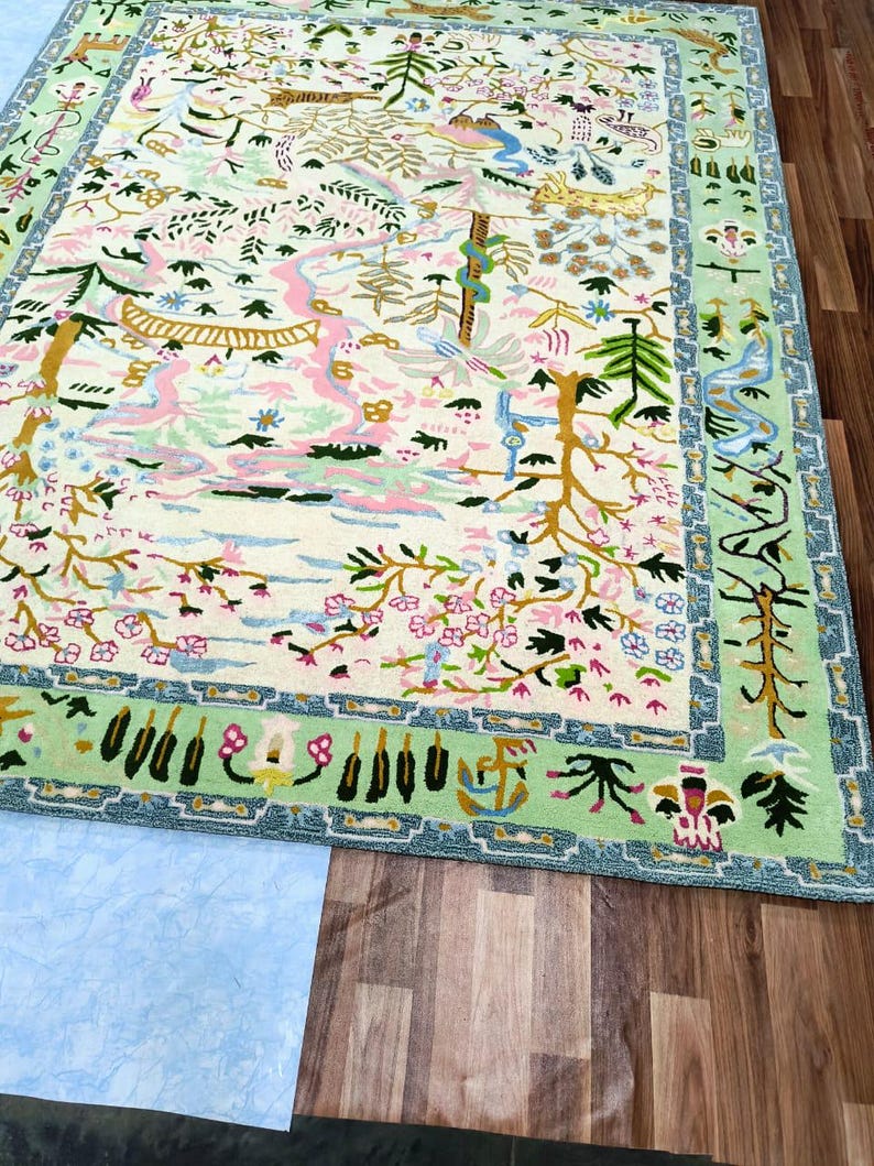 Hand-tufted Wool Tree of Life Rug: Botanical Chinoiserie Carpet - Etsy