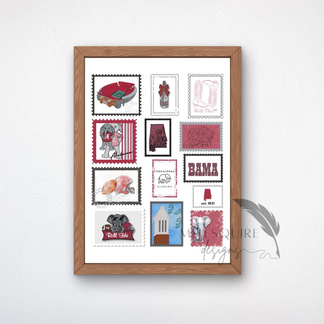 Alabama Football Themed Stamp Collage Wall Art - Digital Download ...