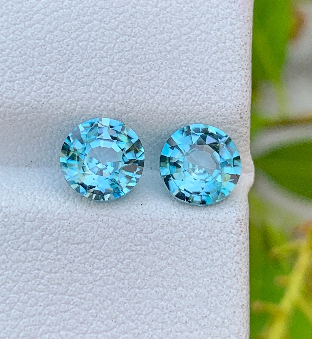 Natural Blue Zircon Pair in Round Shape Semiprecious Gemstone From ...