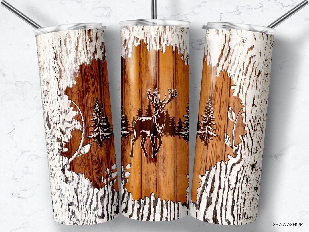 Deer Woodgrain Tumbler, 20oz Skinny Tumbler Sublimation Designs Deer ...