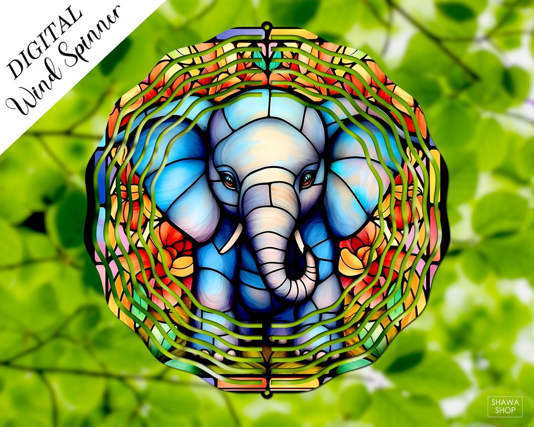 Stained Glass Baby Elephant Spinner Sublimation Design Template, Wind ...