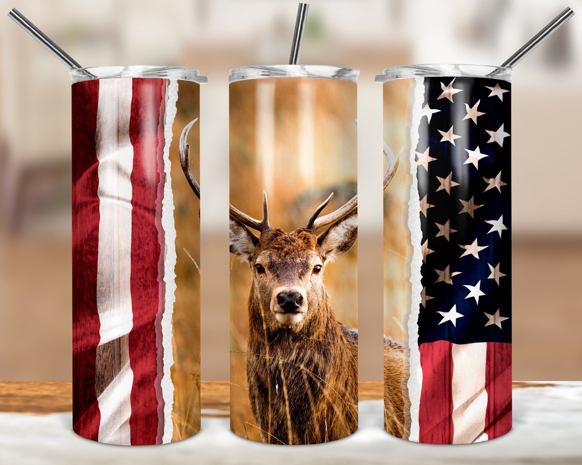 Patriotic American Deer Tumbler Designs 20oz Skinny Tumbler | Etsy
