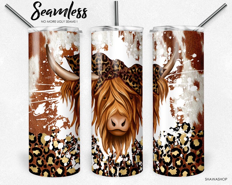 Highland Cow Tumbler Wrap Cowhide Sublimation Design Cow - Etsy
