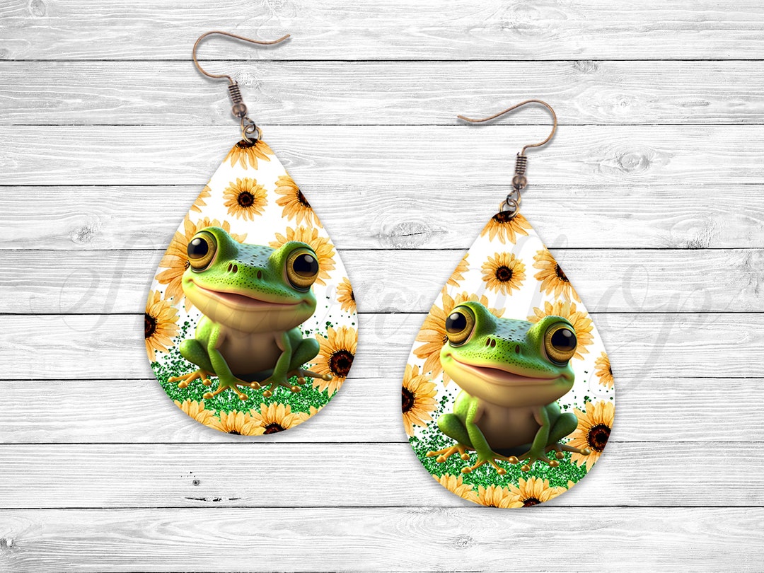 Little Frog Sunflower Earrings, Sublimation Earring Designs Template ...
