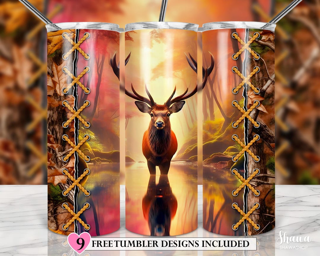 Deer With Reflection in a Lake 20 Oz Skinny Tumbler Sublimation Design ...
