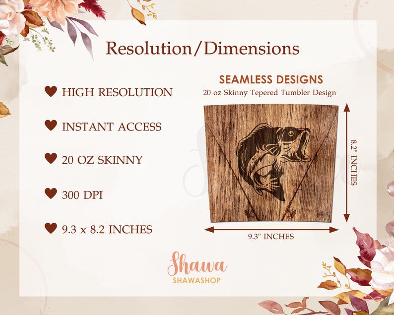 Wood Fishing Tumbler Sublimation Design: 20oz Skinny Tumbler (PNG ...