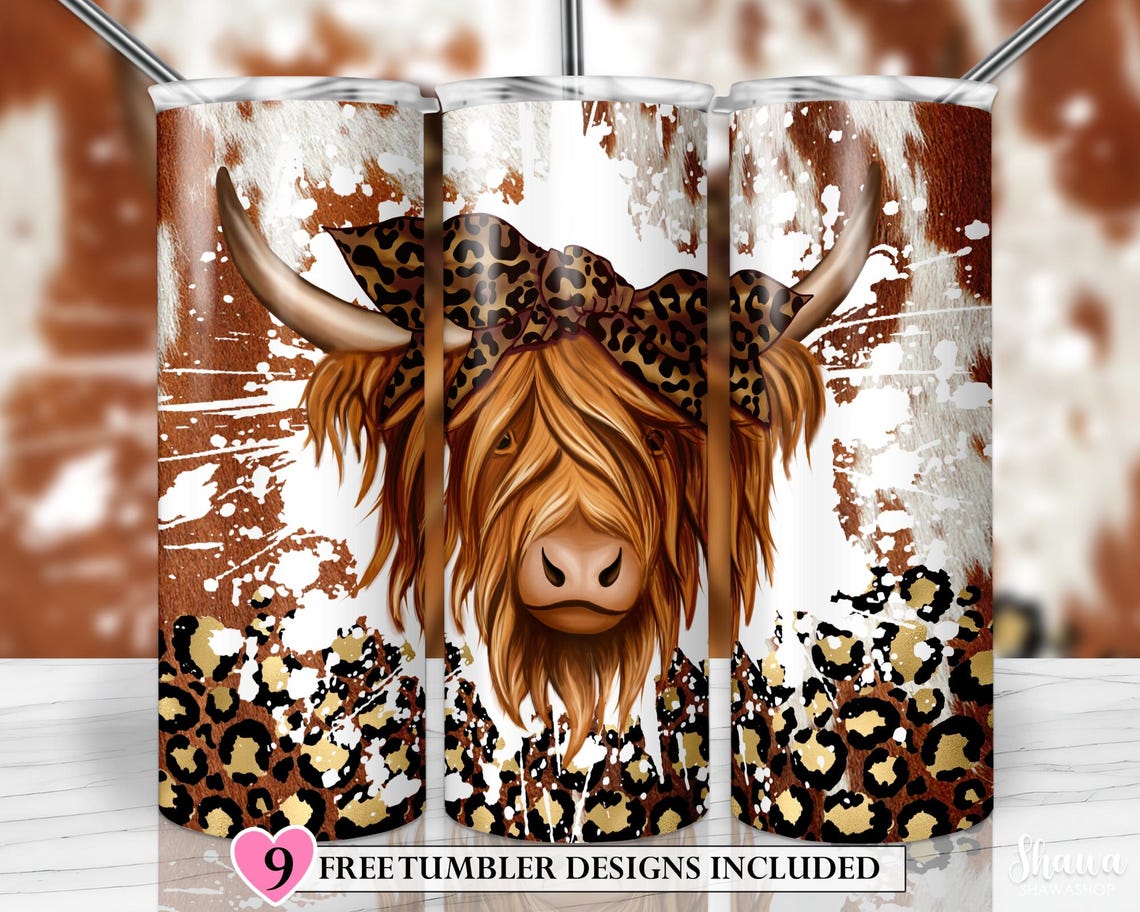Highland Cow Tumbler Wrap: Cowhide Sublimation Design (digital Download ...