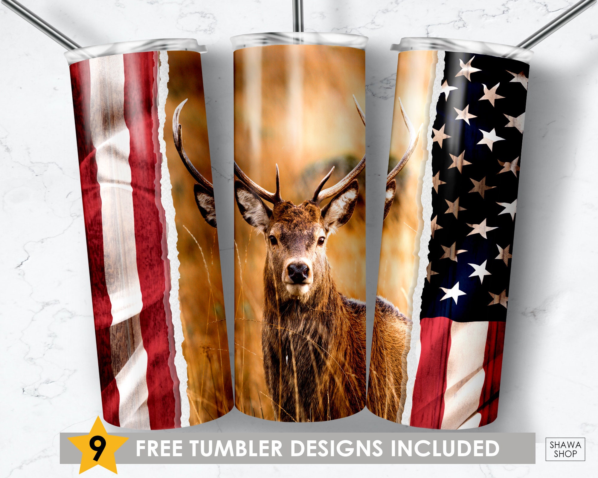 Patriotic American Deer Tumbler Designs 20oz Skinny Tumbler - Etsy