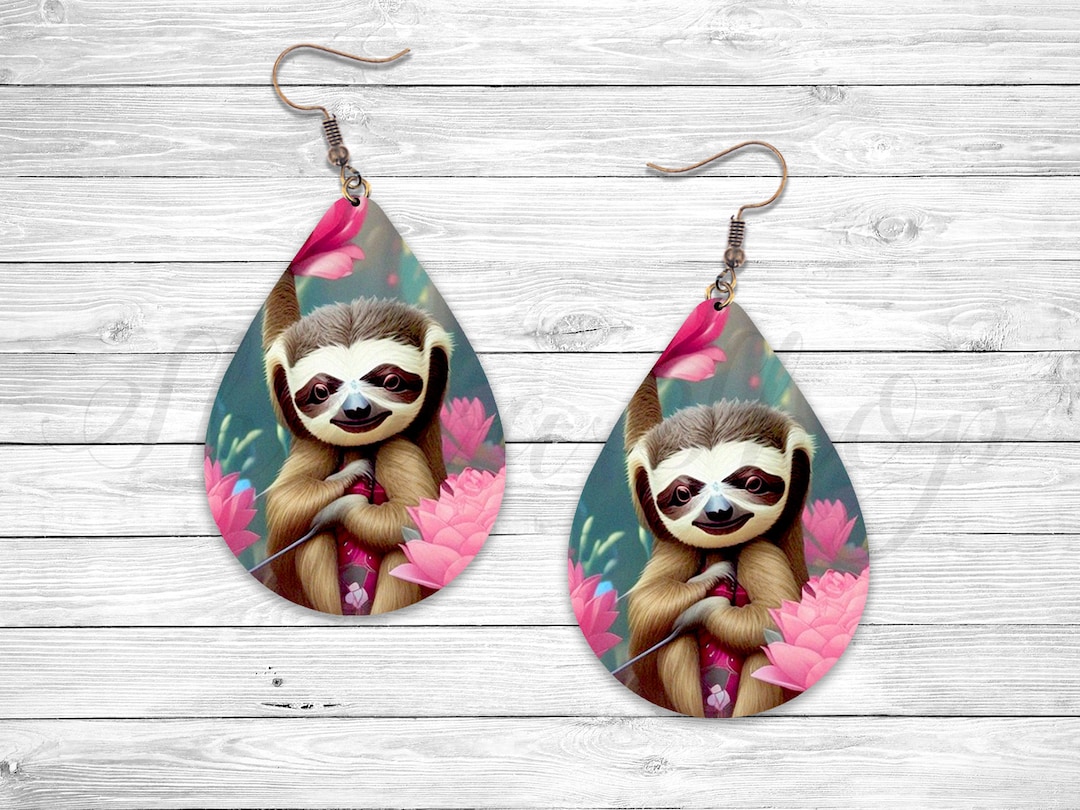 Flowers Baby Sloth Teardrop Earring Design (PNG Digital Download) - Etsy