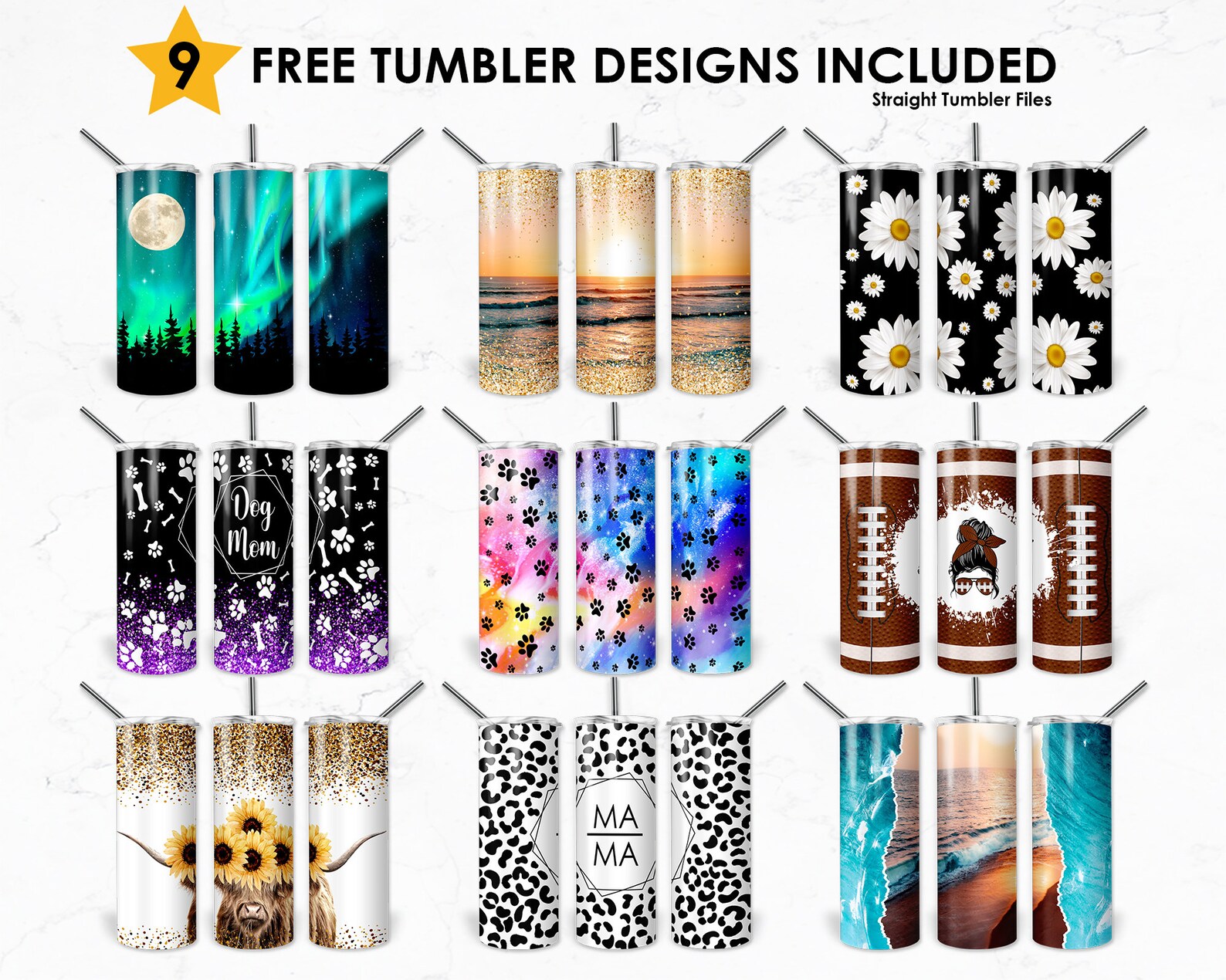 Blue Watercolor 20oz Straight Tumbler Design Template for - Etsy