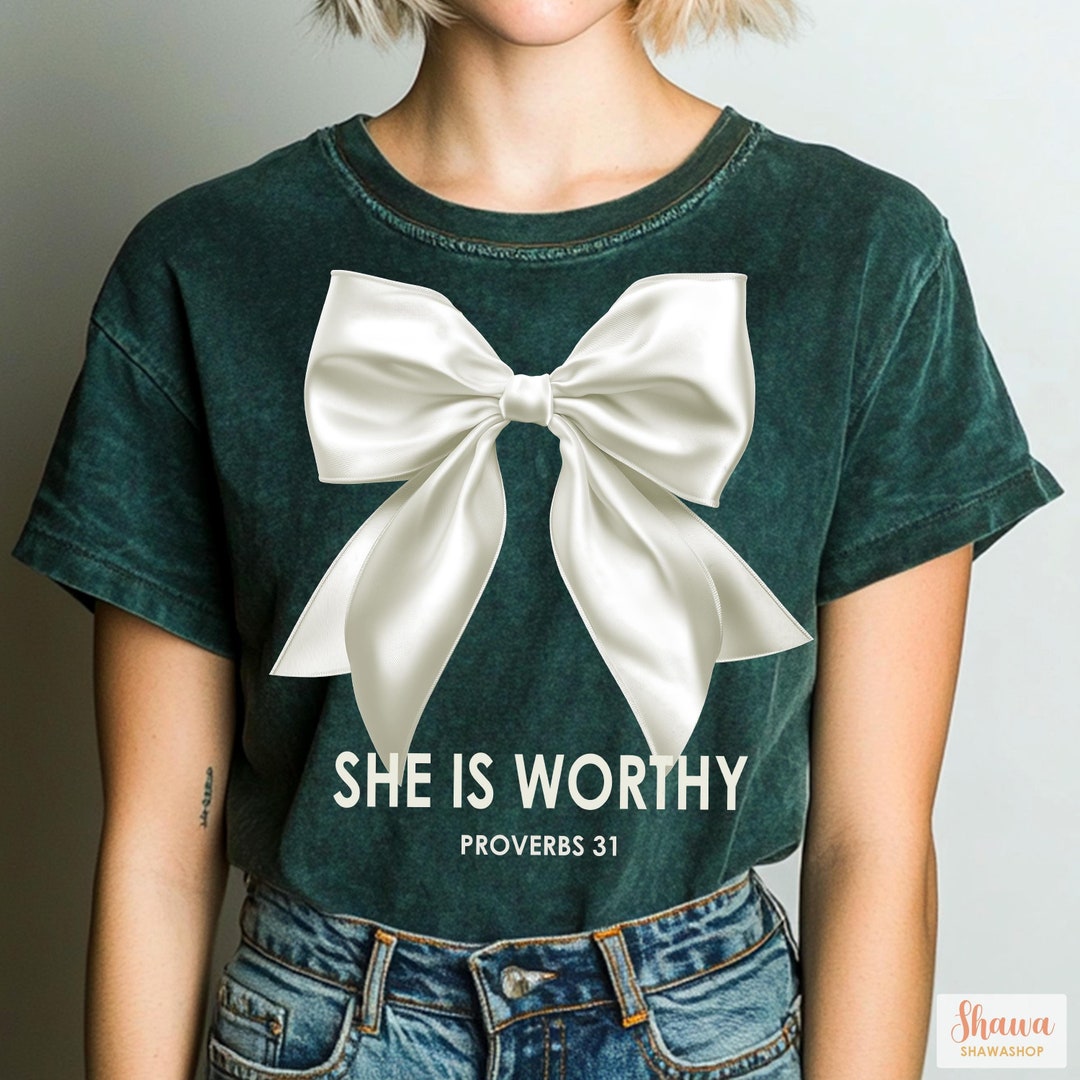 She is Worthy Proverbs PNG: Coquette Bow Christian Design (digital ...