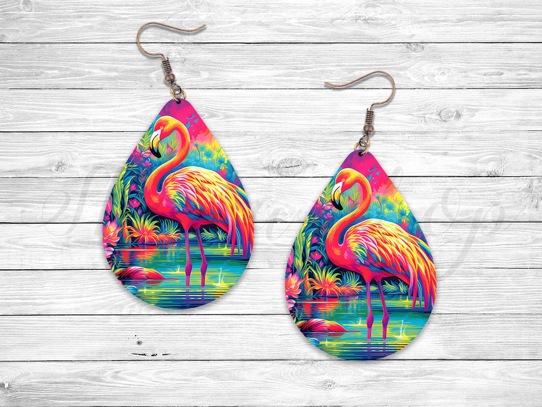 Flamingo Alcohol Ink Earring, Sublimation Earring Designs Template ...
