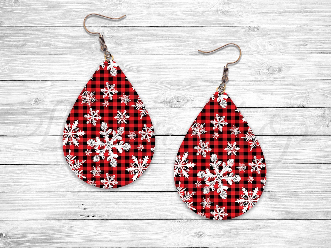 Red Plaid Snowflake Earrings: Glitter Sublimation Design (digital ...