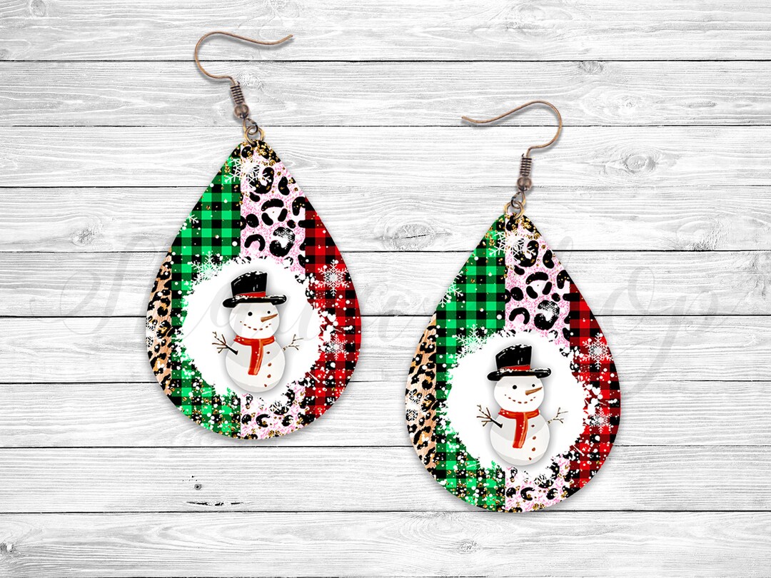 Merry Christmas Earring, Snowman Sublimation Earring Designs Template ...