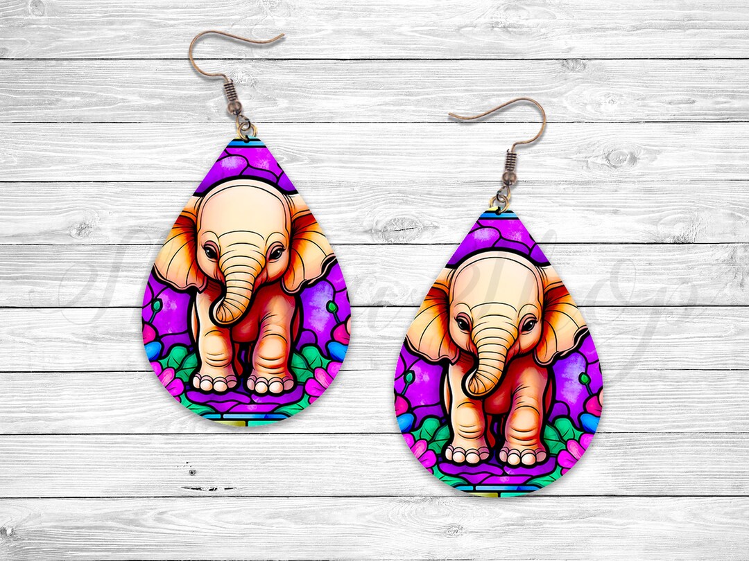 Stained Glass Baby Elephant Earring, Sublimation Earring Designs ...