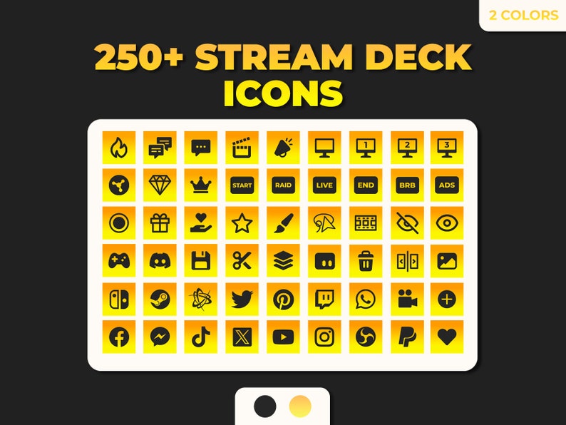 STREAM DECK ICONS | 250+ Modern Buttons Pack | Black & Yellow Set ...