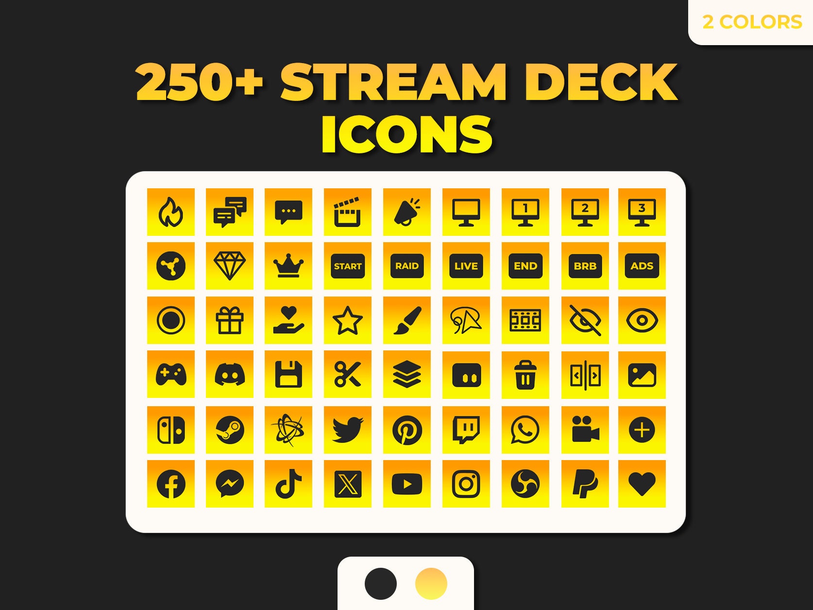 STREAM DECK ICONS | 250+ Modern Buttons Pack | Black & Yellow Set ...