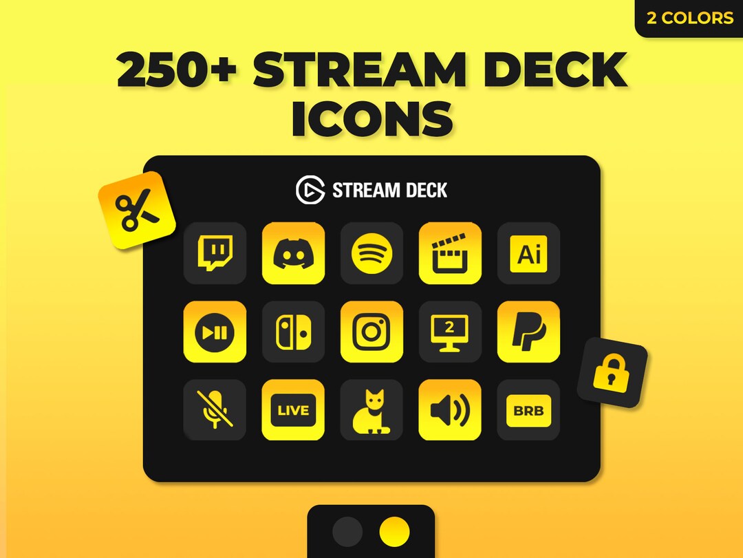 STREAM DECK ICONS | 250+ Modern Buttons Pack | Black & Yellow Set ...
