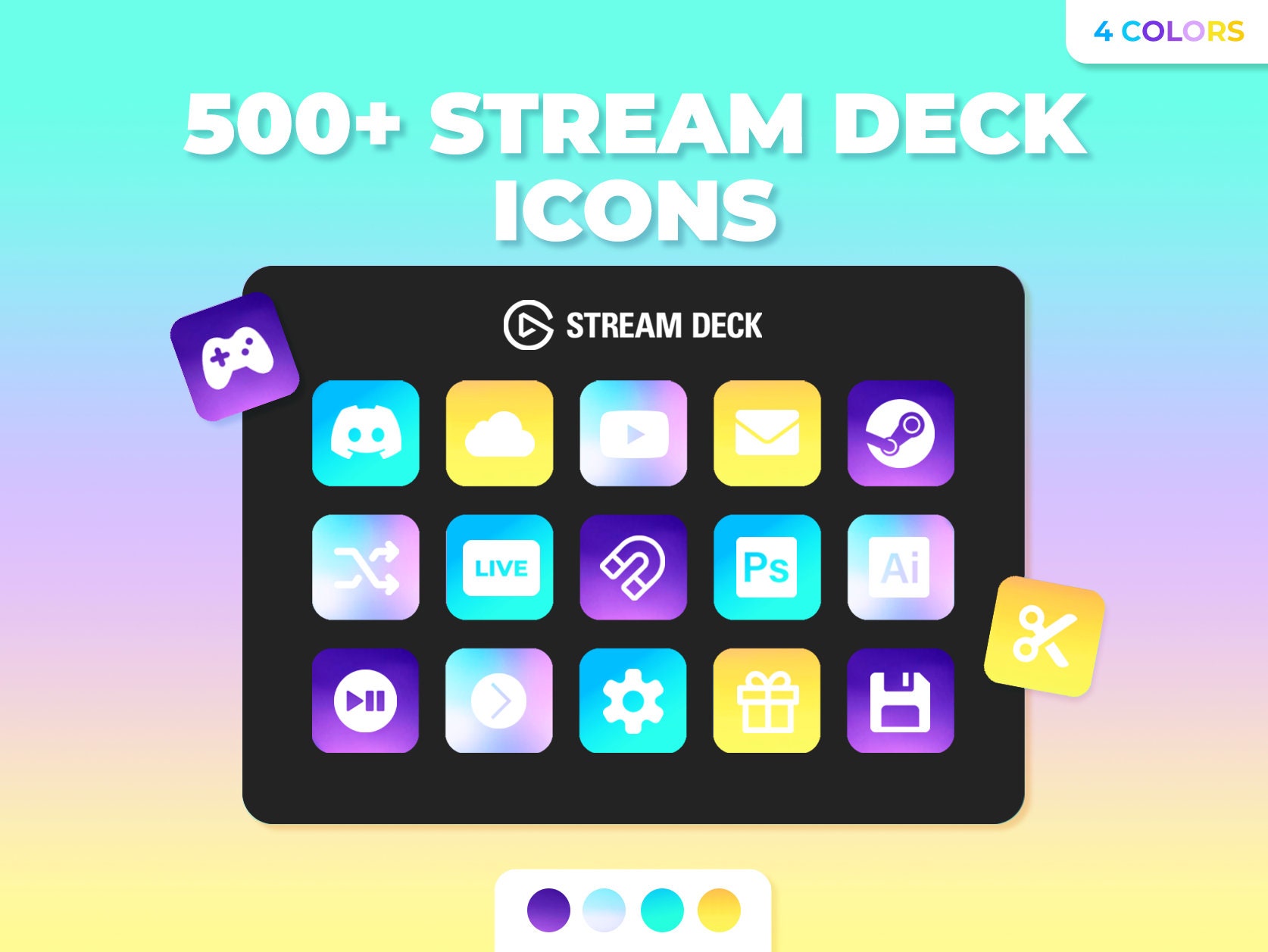 STREAM DECK ICONS Buttons Pack Colorful Gradient Set Gamer Purple Blue ...