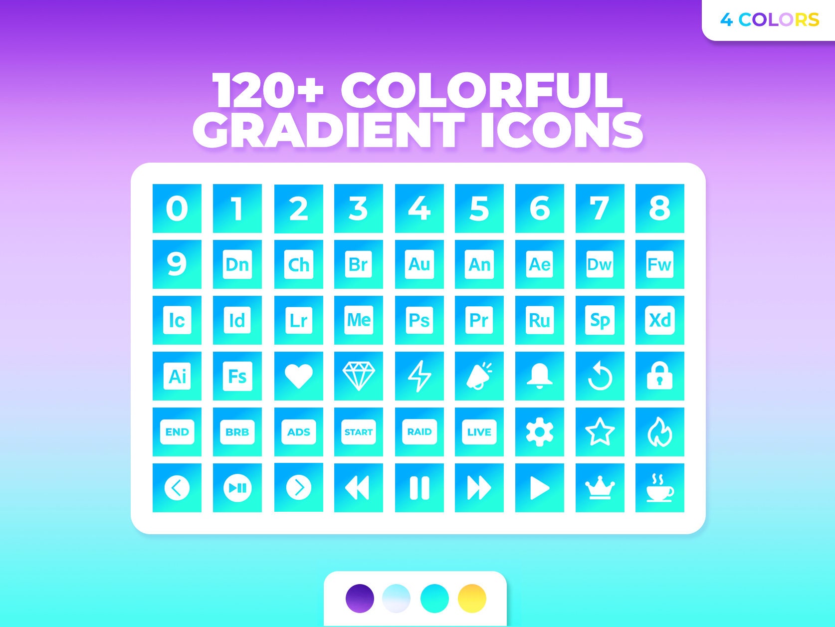 STREAM DECK ICONS Buttons Pack Colorful Gradient Set Gamer Purple Blue ...