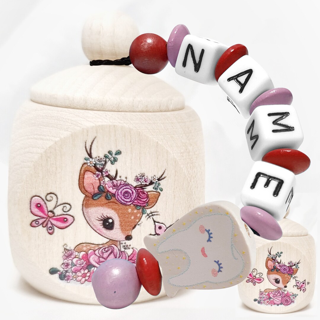 Milk Tooth Box Deer Fawn Flowers Tooth Fairy Different Pearl Colors ...