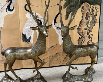 Vintage Brass Deer Figurines, Large Brass Deer, Mid Century Decor ...