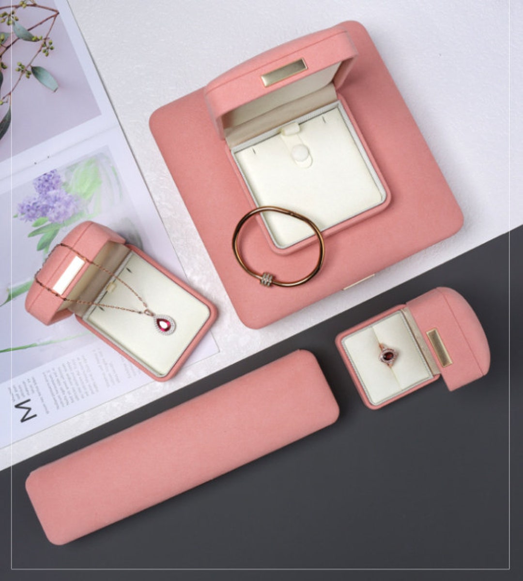 Sample Custom Logo Microfiber Jewelry Box Custom Ring Gift Boxes Logo ...
