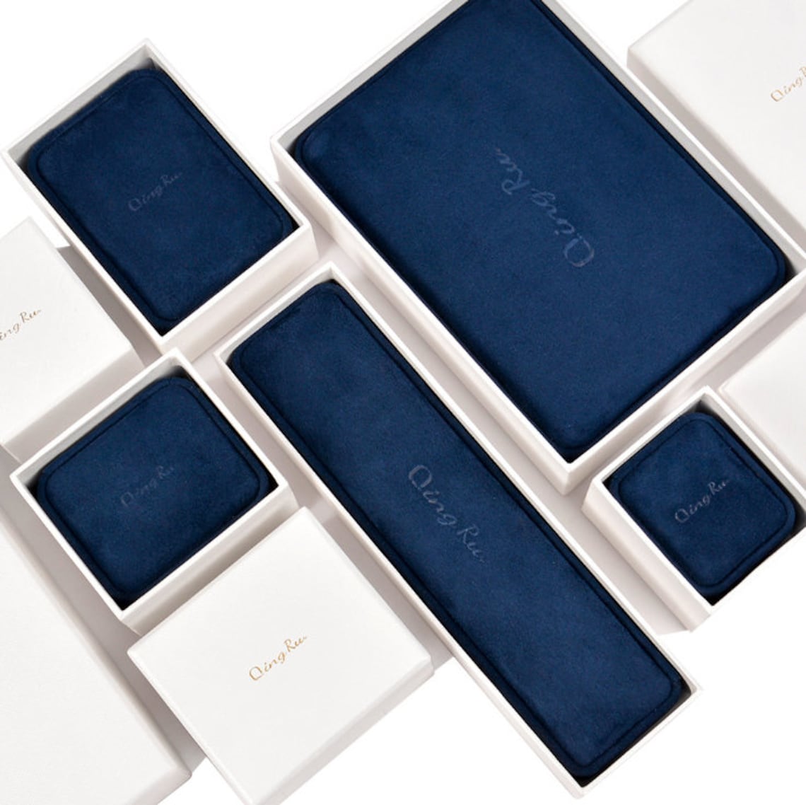 500 Dark Blue Custom Suede Jewelry Boxes With Outer Box Jewelry ...