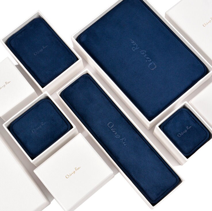 500 Dark Blue Custom Suede Jewelry Boxes With Outer Box Jewelry ...