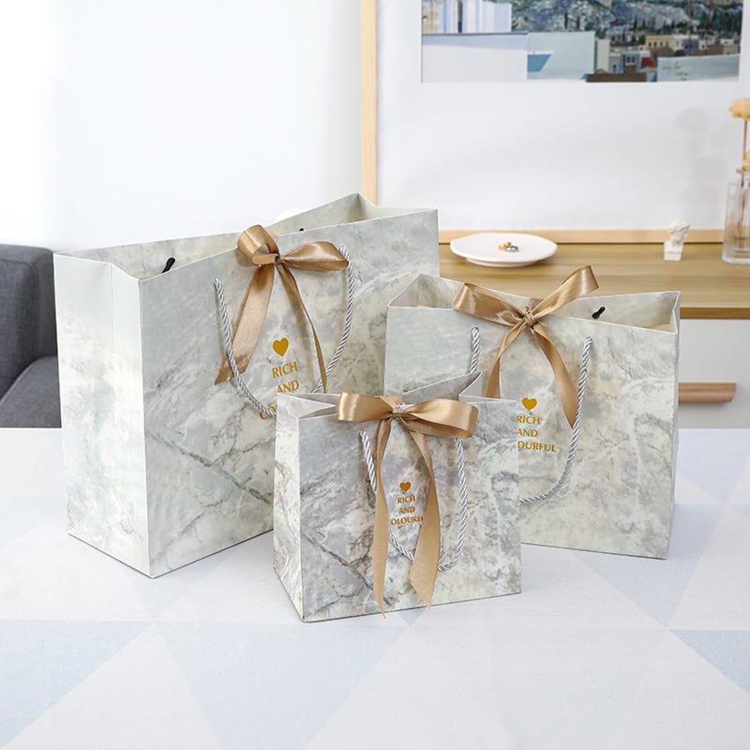 Sample Marble Paper Bags With Ribbon Cardboard Packaging Gift Paper ...
