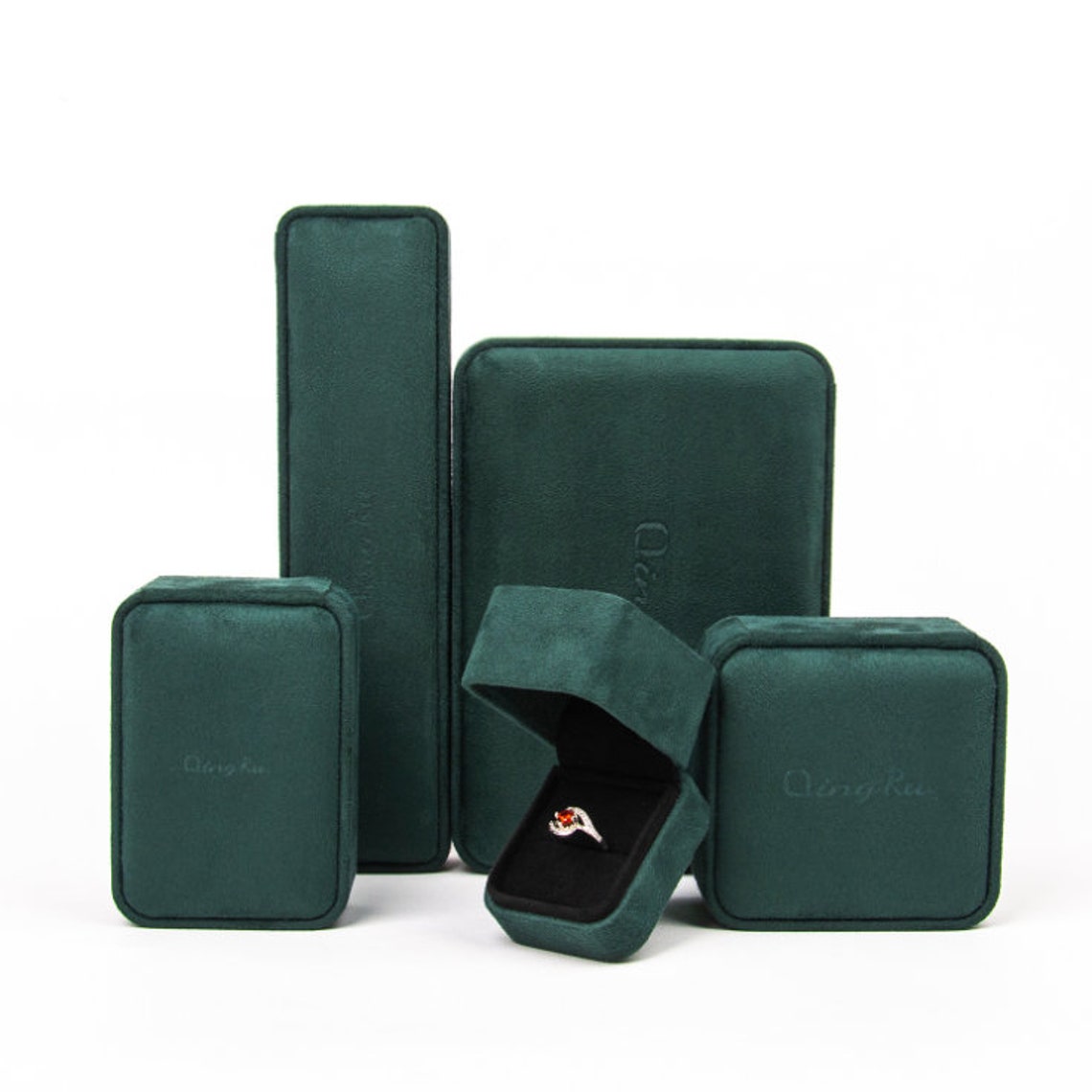 500 Dark Green Custom Suede Jewelry Boxes With Outer Box - Etsy