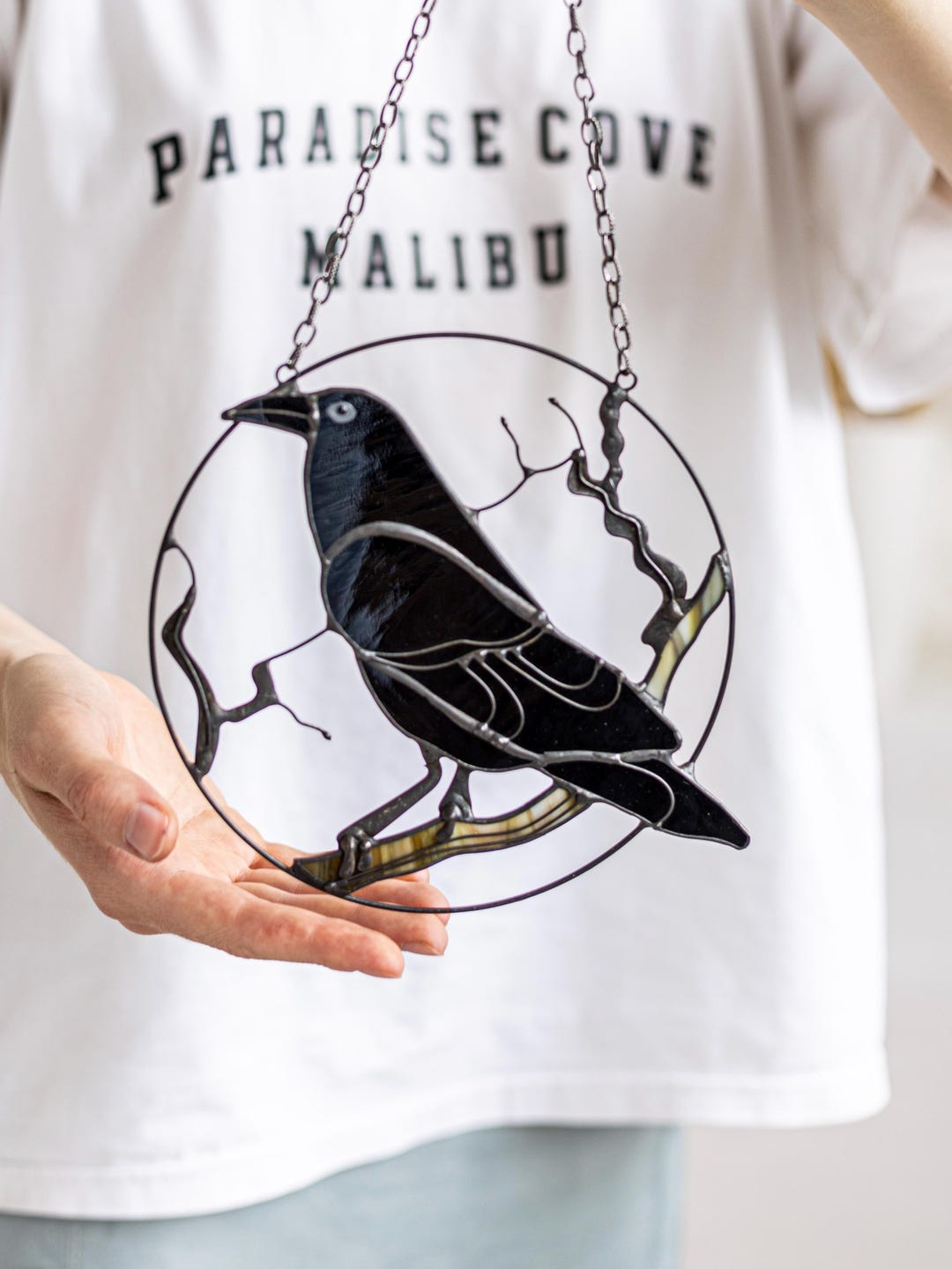 Black Bird Halloween Suncatcher, Glass Crow Gothic Gift, Spooky Home ...