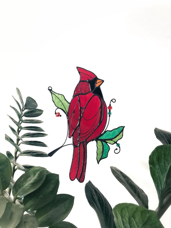 Suncatcher Bird Cardinal Red Home House Decor Panel Nature - Etsy