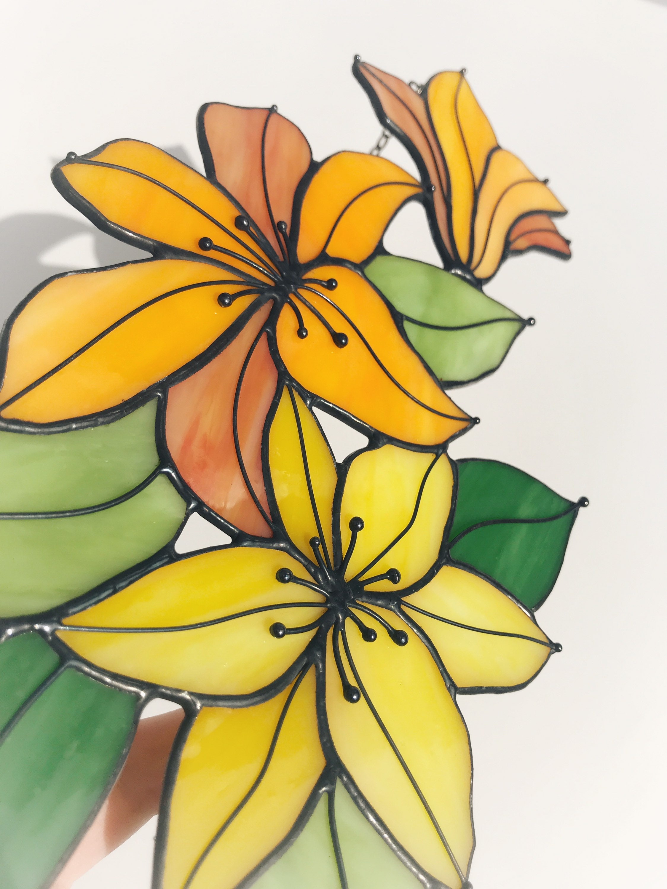 Orange Yellow Lily Suncatcher Flower. Stained glass Spring | Etsy